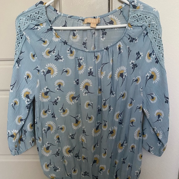 hope and hart | Tops | Hope Hart Blue Floral Shirt | Poshmark